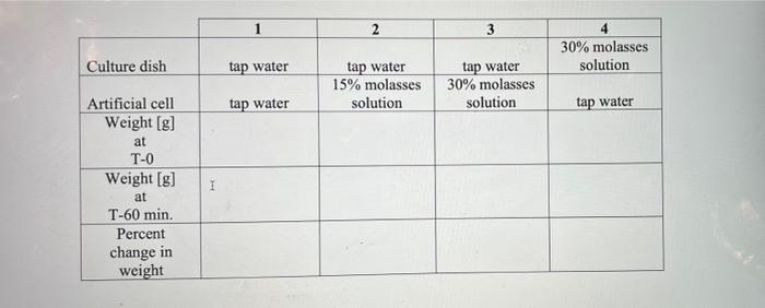 Solved 1 2 3 30% molasses solution Culture dish tap water | Chegg.com