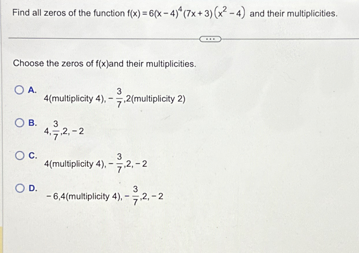 Solved Find all zeros of the function | Chegg.com