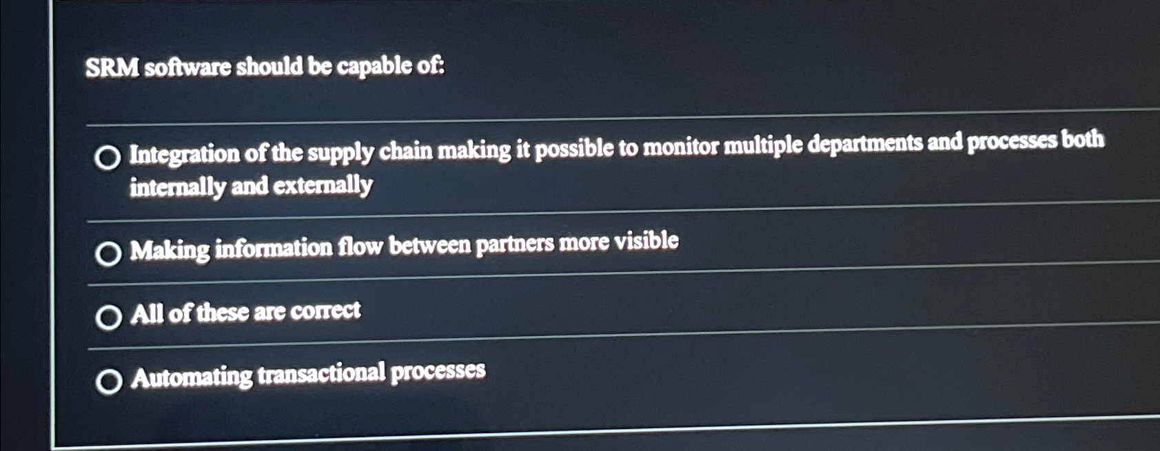 Solved SRM software should be capable of:Integration of the | Chegg.com