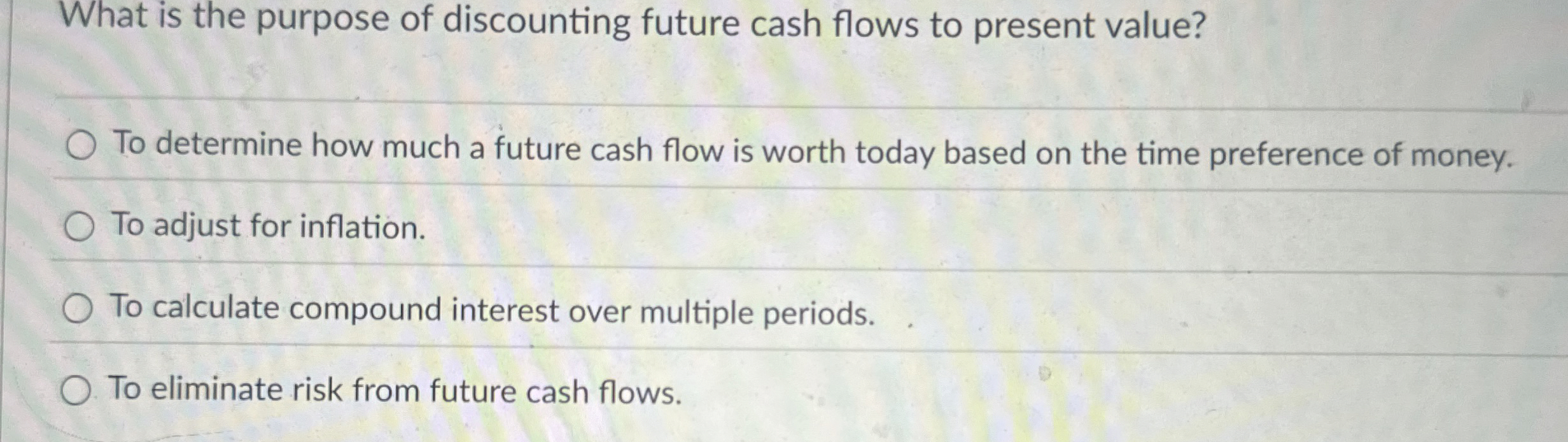 Solved What is the purpose of discounting future cash flows | Chegg.com