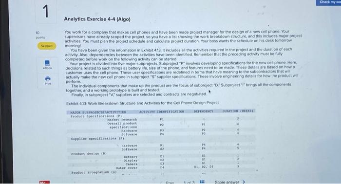 Solved Analytics Exercise 4-4 (Algo) You work for a company | Chegg.com