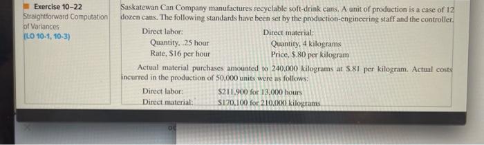 Solved Exercise 10-22 Straightforward Computation of | Chegg.com
