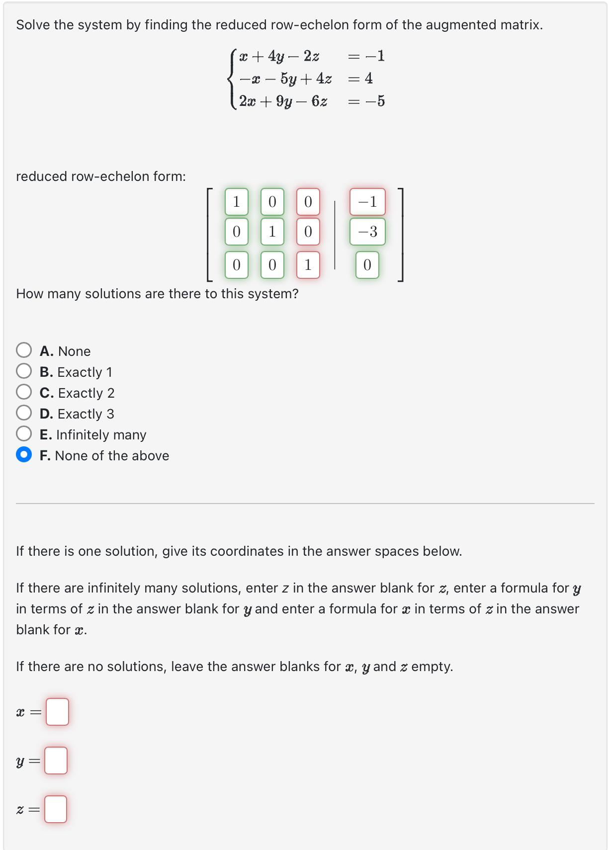Solved Solve the system by finding the reduced row-echelon | Chegg.com