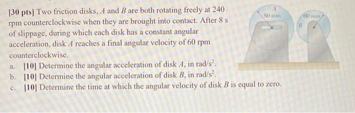 Solved [30 pts] Two friction disks, A and B are both | Chegg.com