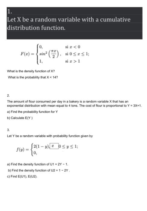 Solved 1. Let X be a random variable with a cumulative | Chegg.com