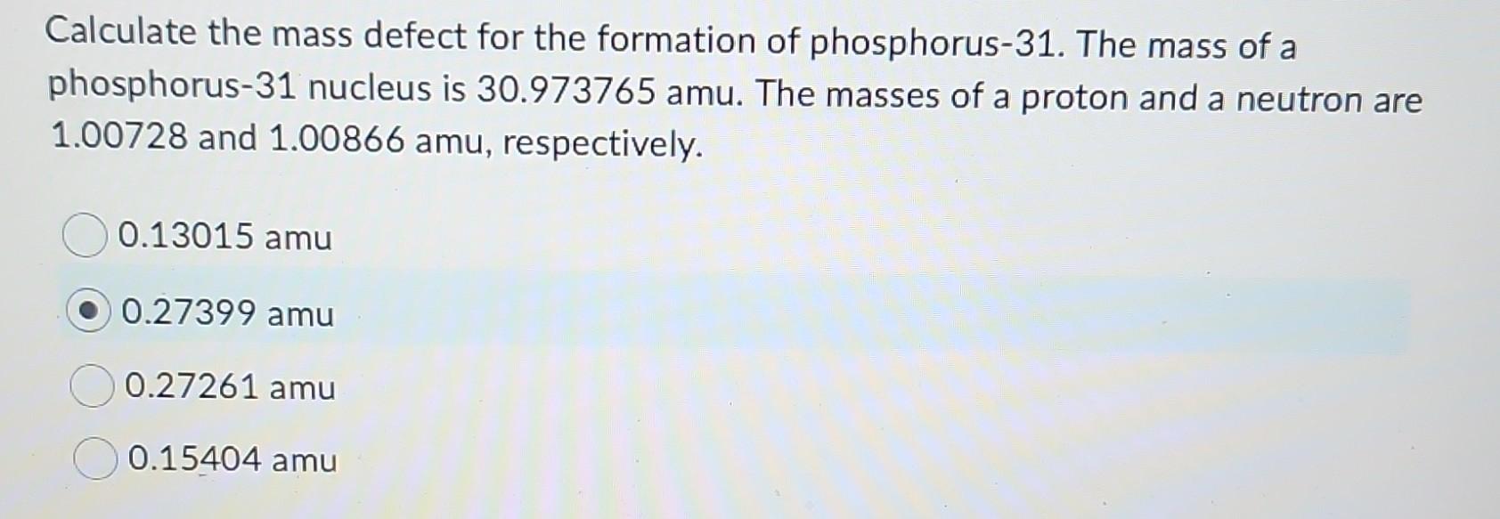 Solved Calculate the mass defect for the formation of | Chegg.com