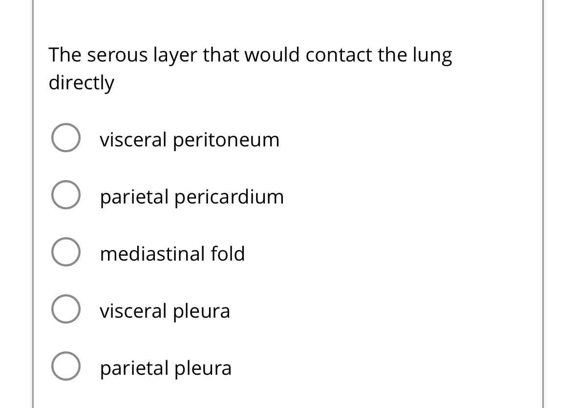 Solved The serous layer that would contact the lung | Chegg.com