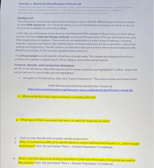 Solved Activity 1: Bacterial Identification Virtual Lab | Chegg.com