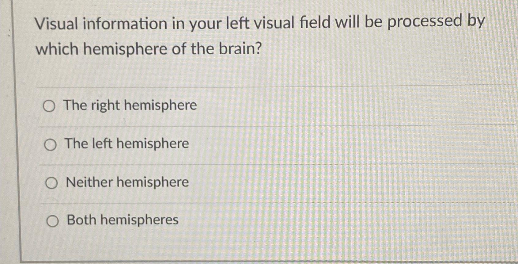Solved Visual information in your left visual field will be | Chegg.com