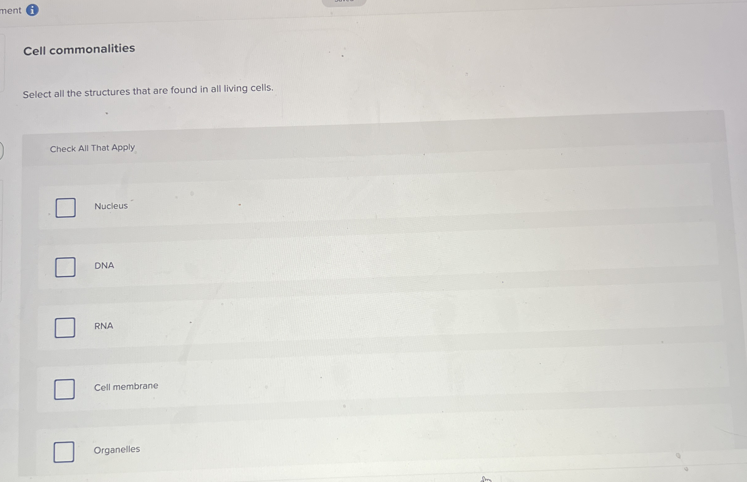 Solved ment iCell commonalitiesSelect all the structures | Chegg.com