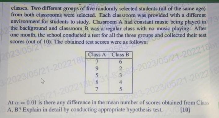 Solved classes. Two different groups of five randomly | Chegg.com