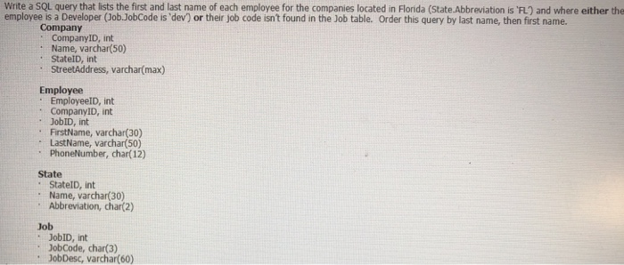 Solved Write a SOL query that lists the first and last name | Chegg.com