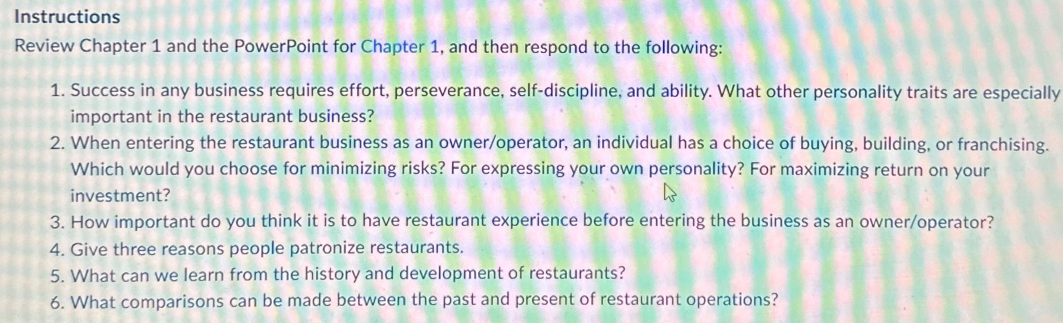 Solved InstructionsReview Chapter 1 ﻿and the PowerPoint for | Chegg.com