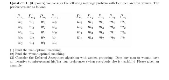Solved Question 1. (30 points) We consider the following | Chegg.com