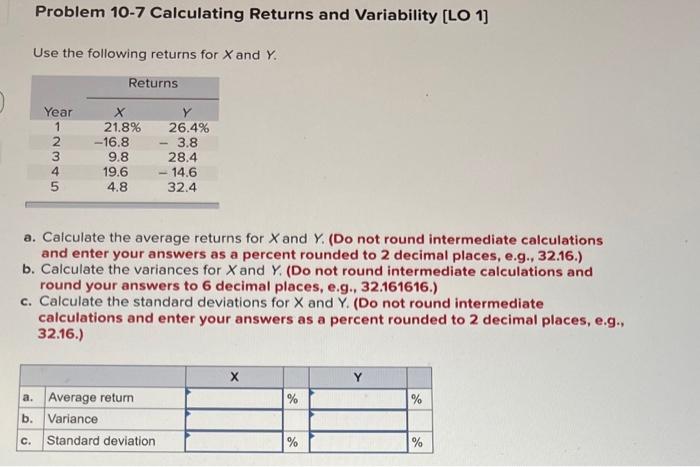 Solved Problem 10 7 Calculating Returns And Variability Lo 9243