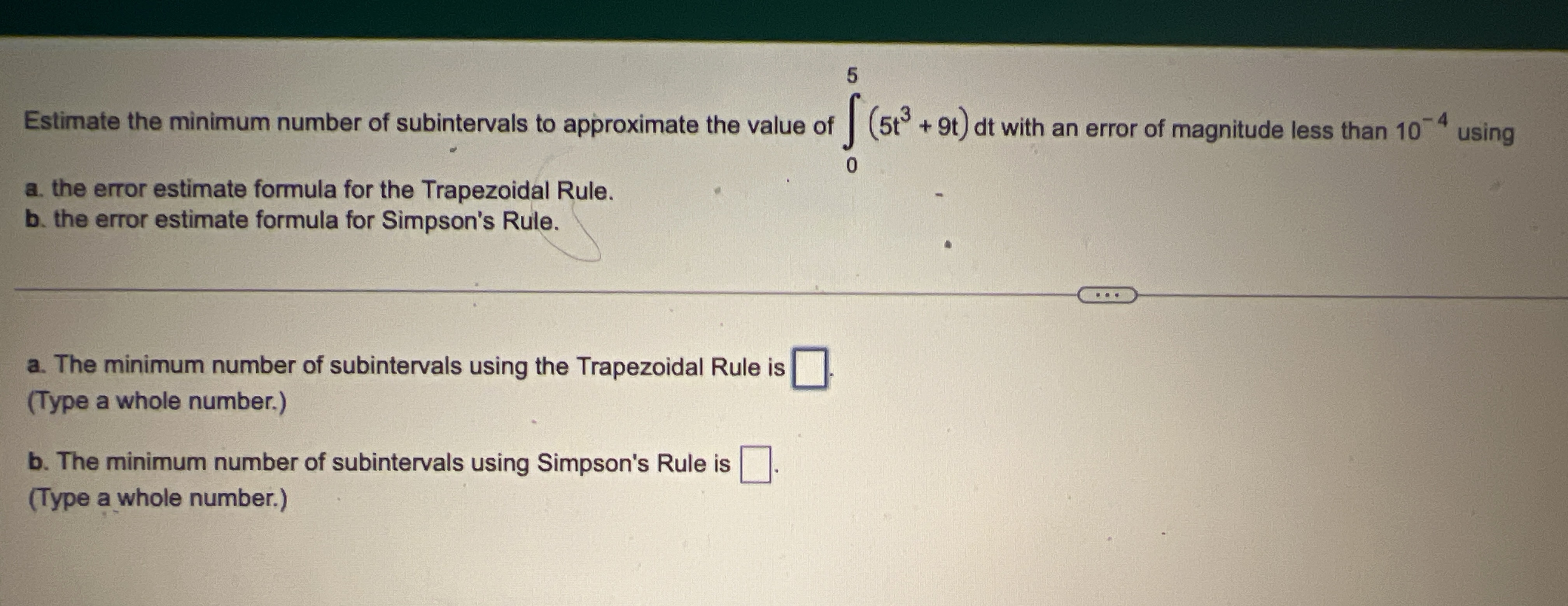 Solved Estimate the minimum number of subintervals to | Chegg.com