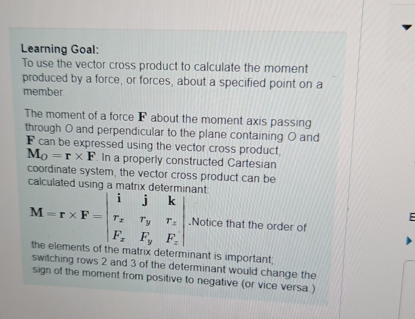 Solved Part A - Moment due to a force specified as a | Chegg.com