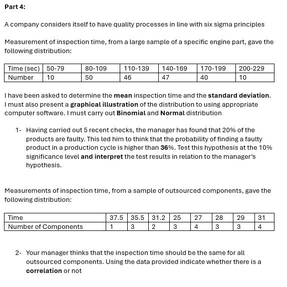 Solved Part 4:A company considers itself to have quality | Chegg.com