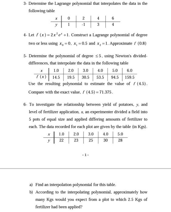 Solved 3- Determine the Lagrange polynomial that | Chegg.com