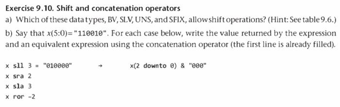 Solved Exercise 910 Shift And Concatenation Operators A 