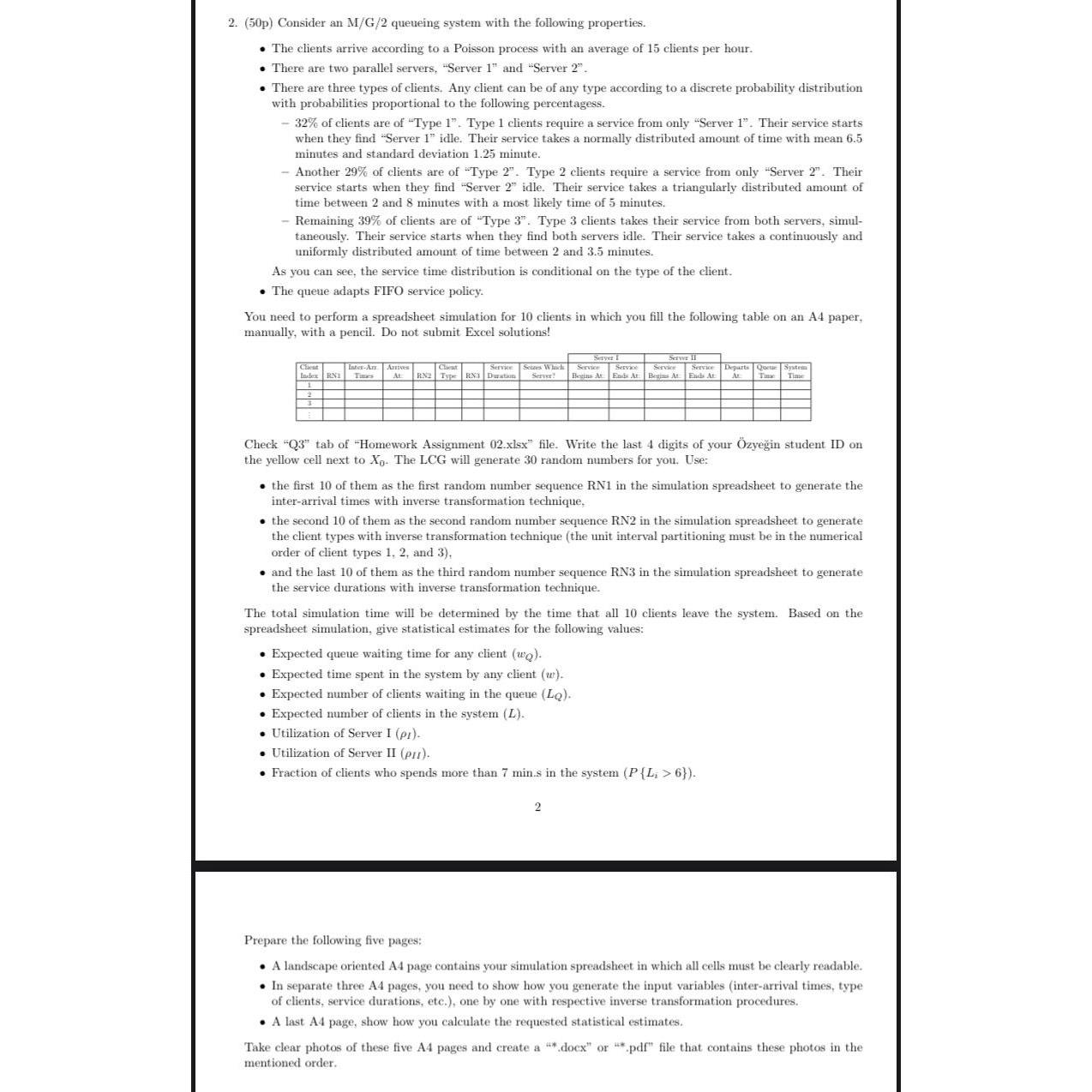 Solved (5(50p) ﻿Consider an MG?2 ﻿queueing system wi0p) | Chegg.com