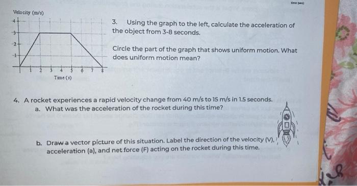 Solved Velocity (m/s) 3. Using the graph to the left, | Chegg.com