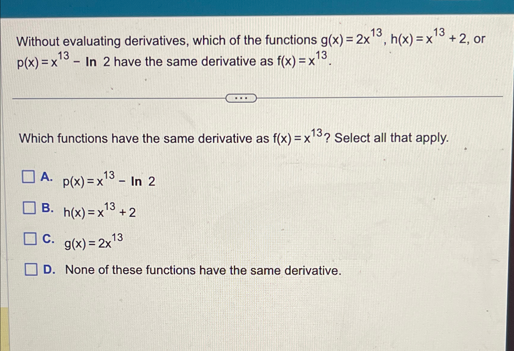 Solved Without evaluating derivatives, which of the | Chegg.com
