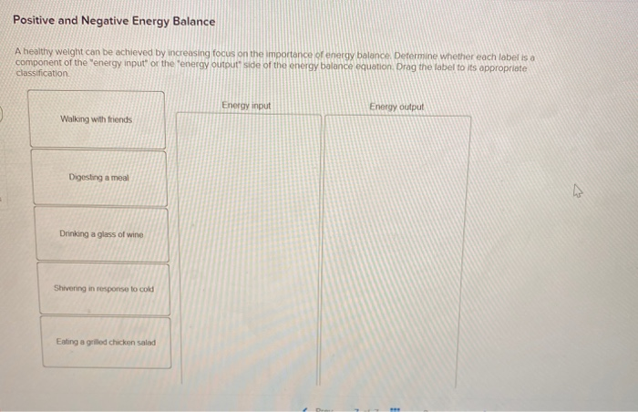 Solved Positive and Negative Energy Balance A healthy weight | Chegg.com