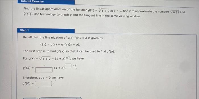 Solved Tutorial Exercise Find the linear approximation of | Chegg.com
