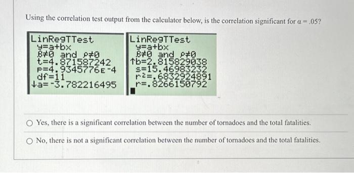 Solved Using the correlation test output from the calculator | Chegg.com