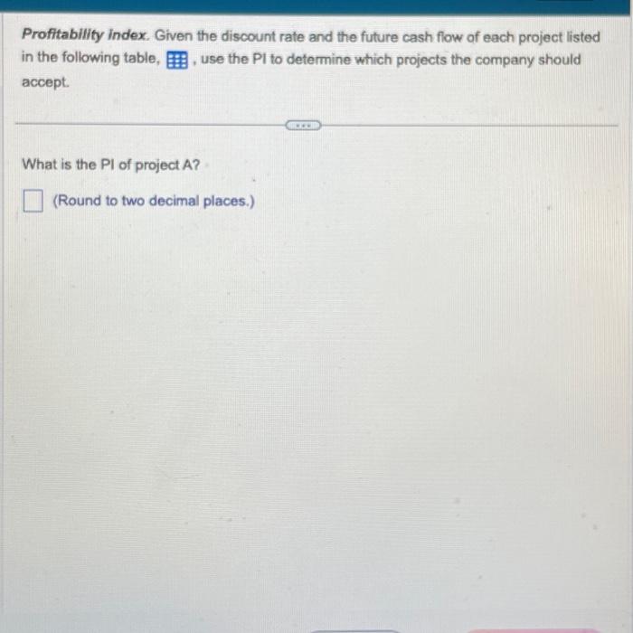 Solved Profitability index. Given the discount rate and the | Chegg.com