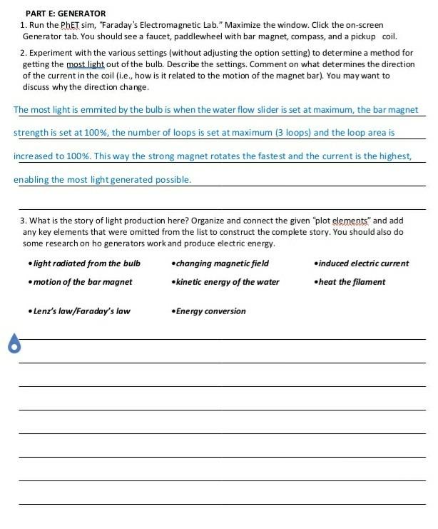 Solved PART E: GENERATOR 1. Run the PhET sim, "Faraday's | Chegg.com