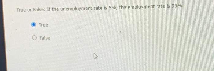 Solved True or False: If the unemployment rate is 5%, the | Chegg.com