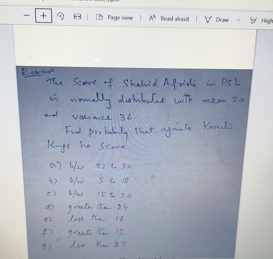Solved + Page view A Read aloud Draw High in PSL Exercise | Chegg.com