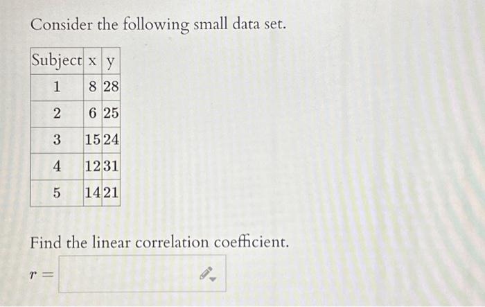 Solved Consider the following small data set. Find the | Chegg.com