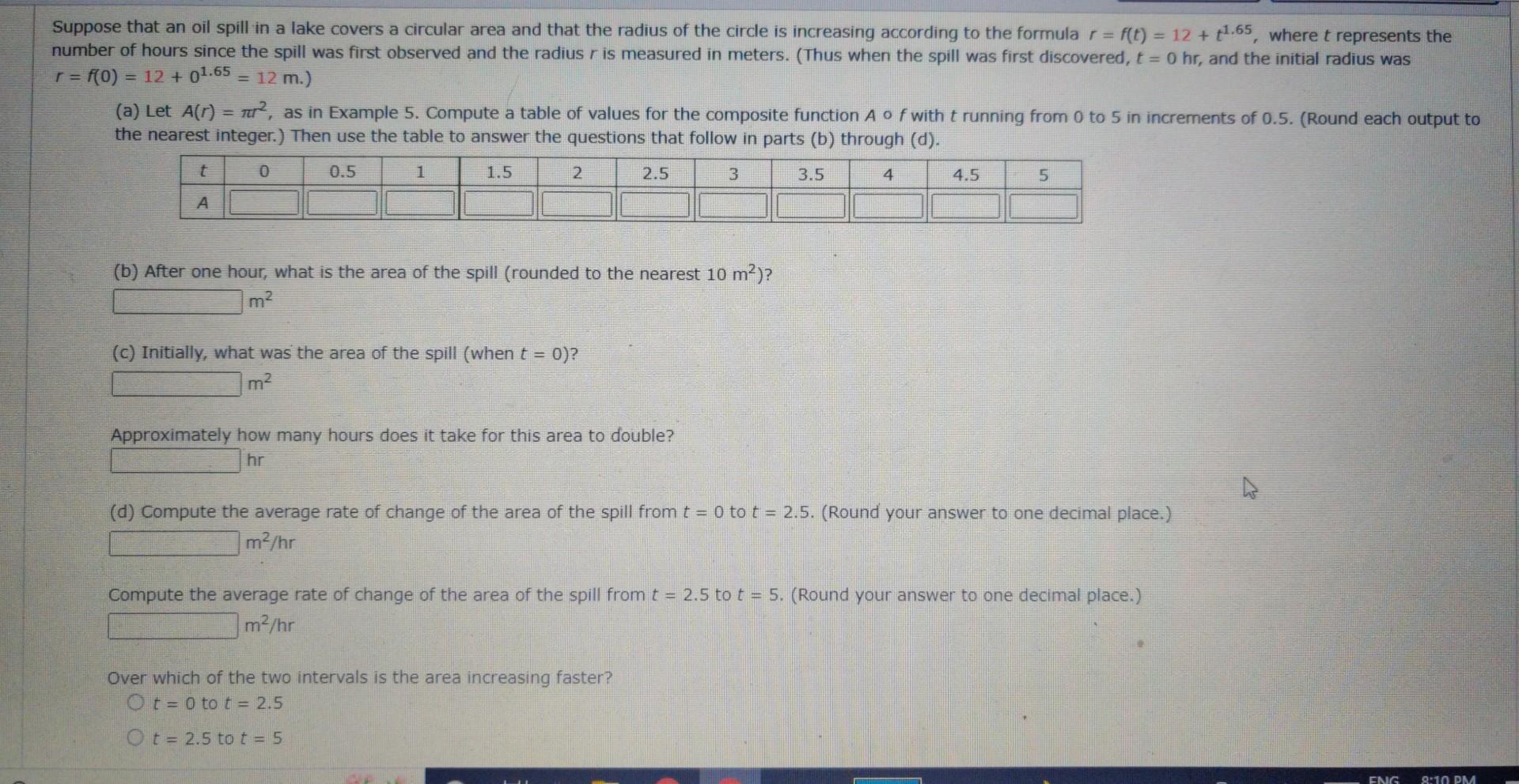Solved Suppose that an oil spill in a lake covers a circular | Chegg.com