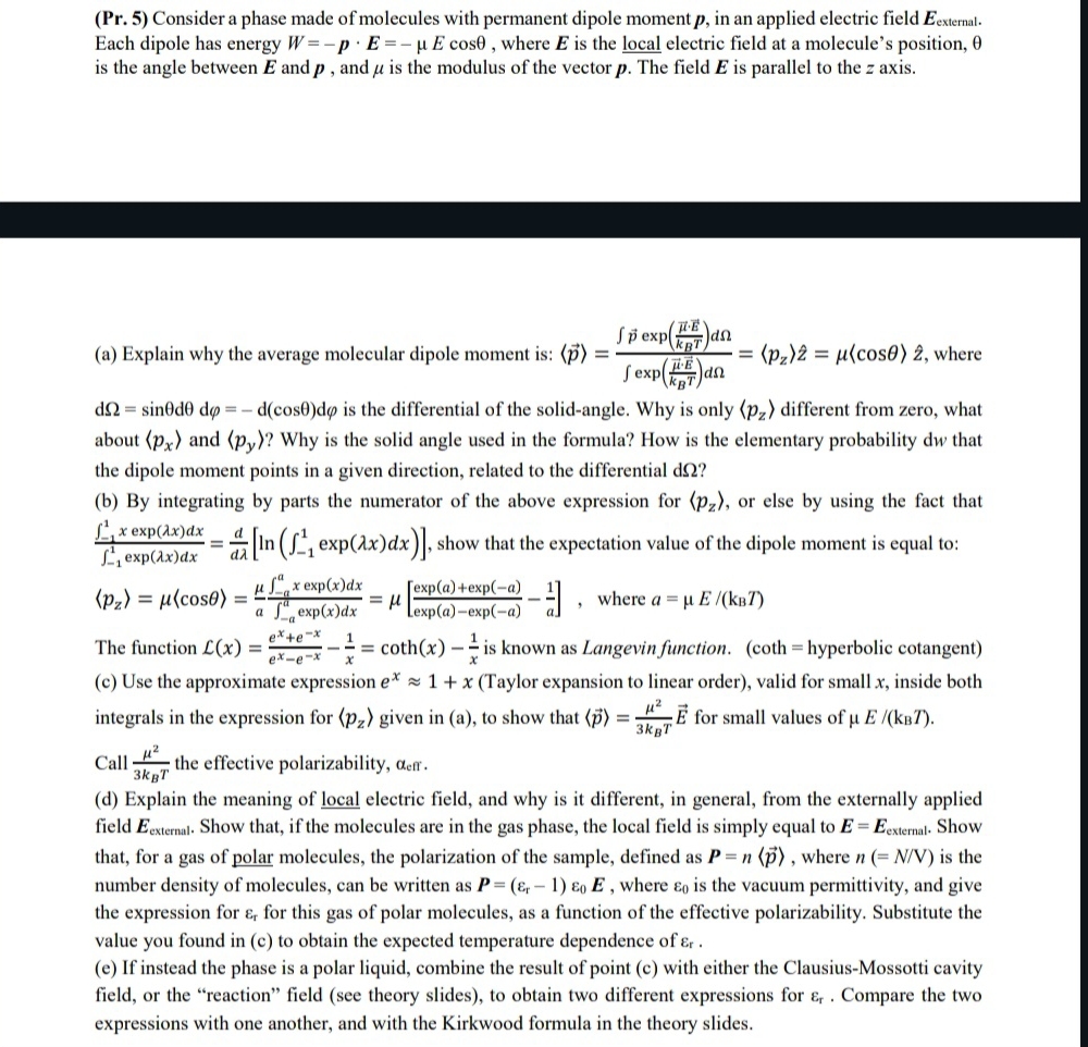(Pr. 5) ﻿Consider a phase made of molecules with | Chegg.com