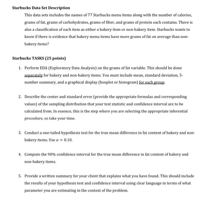 Starbucks Data Set Description This data sets | Chegg.com
