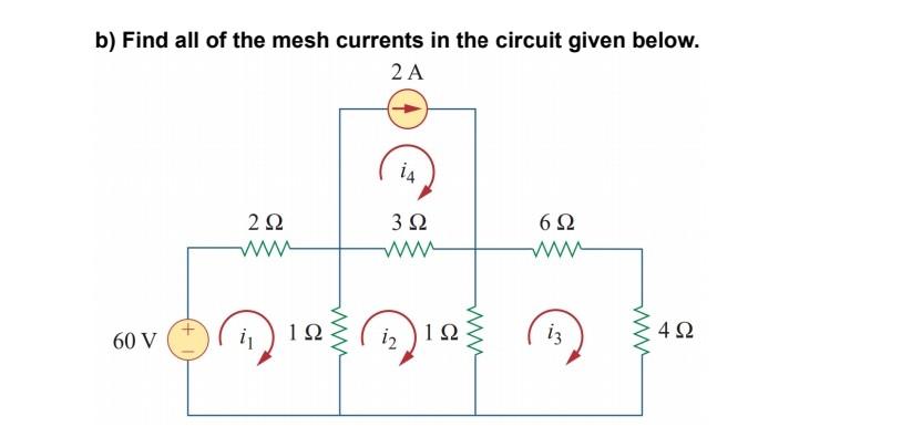 Solved b) Find all of the mesh currents in the circuit given | Chegg.com