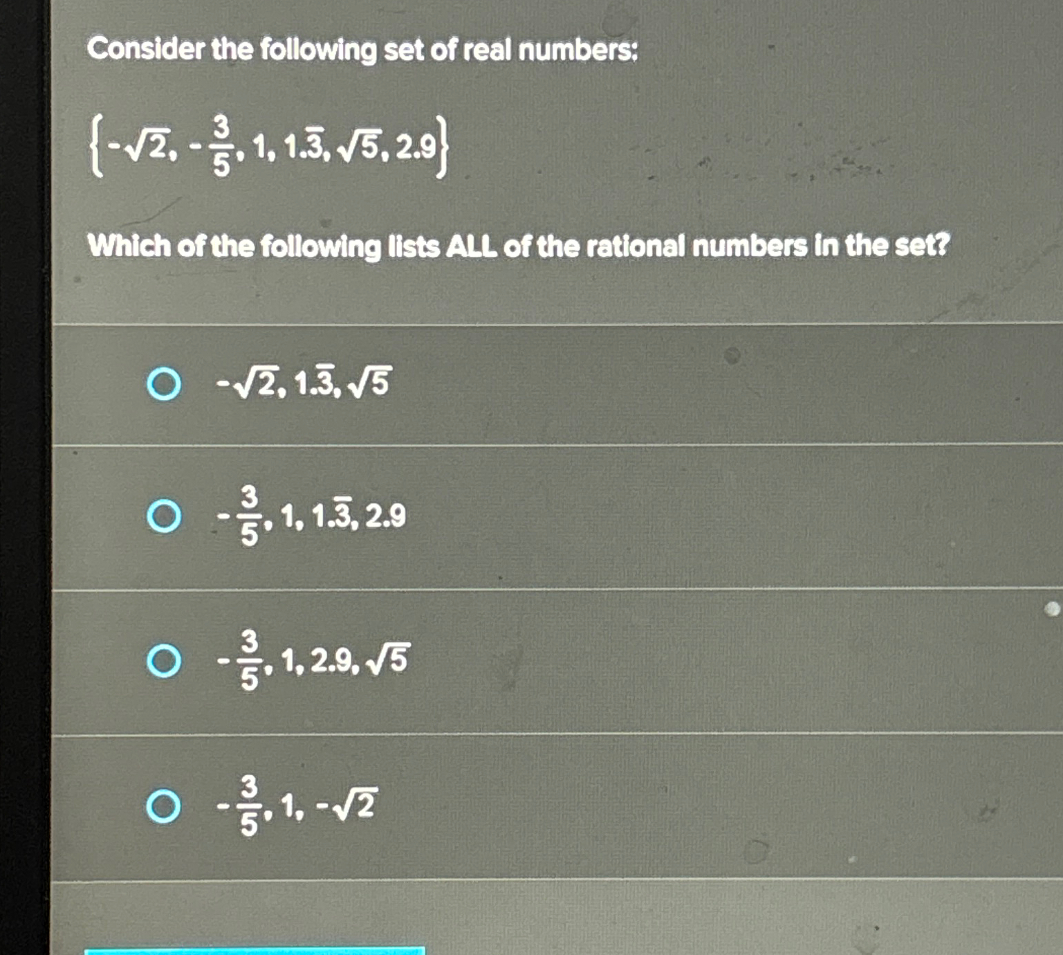 Solved Consider the following set of real | Chegg.com