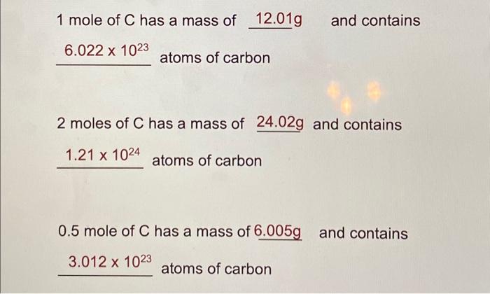 Solved 1 mole of C has a mass of 12.01 g and contains | Chegg.com