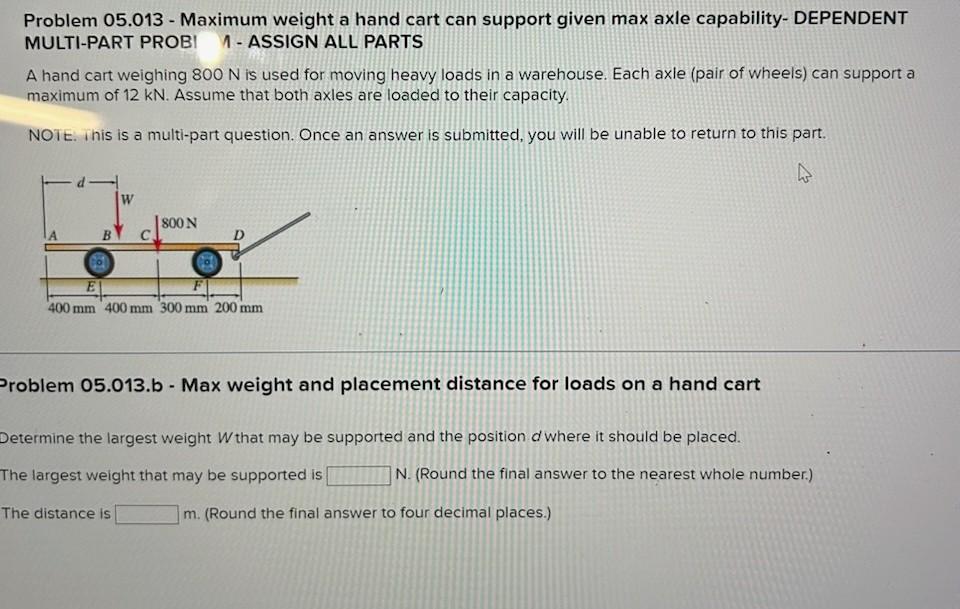 Solved Problem 05.013 - Maximum weight a hand cart can | Chegg.com