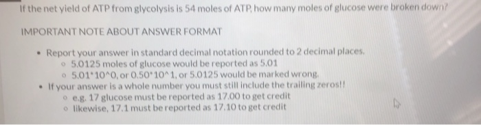 Solved If the net yield of ATP from glycolysis is 54 moles | Chegg.com
