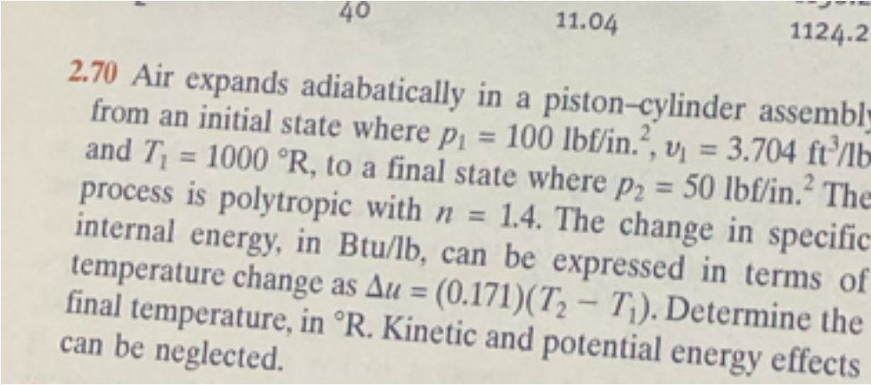 Solved 2.70 ﻿Air expands adiabatically in a piston-cylinder | Chegg.com