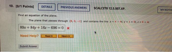 Solved 10. (0/1 Points] DETAILS PREVIOUS ANSWERS SCALCET8 | Chegg.com