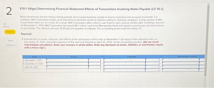 Solved E10-1 (Algo) Determining Financial Statement Effects | Chegg.com