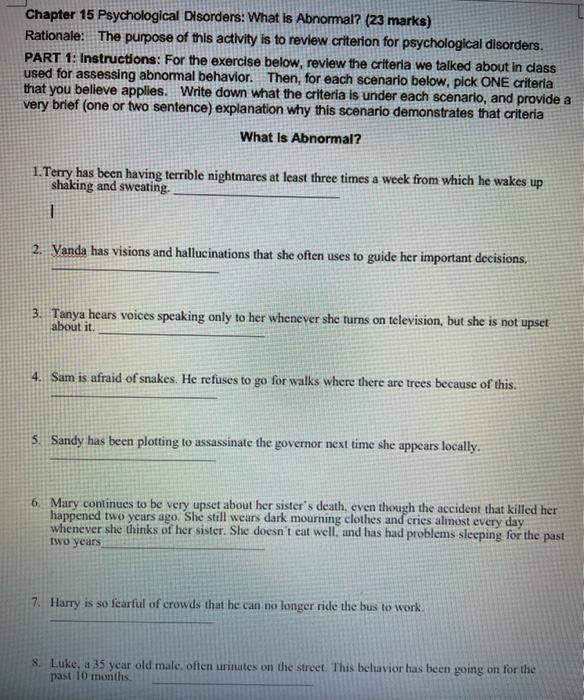 Solved Chapter 15 Psychological Disorders: What is Abnormal? | Chegg.com