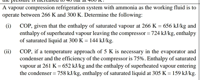 Solved A vapour compression refrigeration system with | Chegg.com