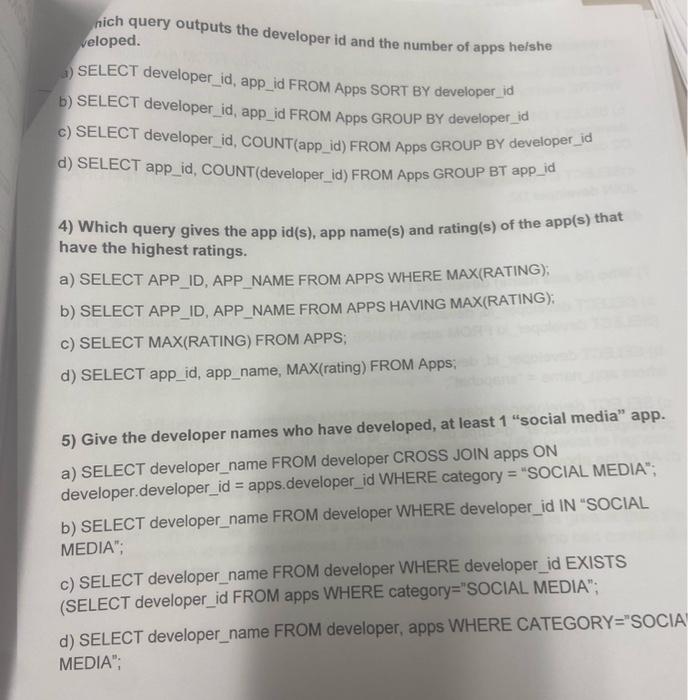 Solved 1) The primary key of Downloads should be: a) app_id | Chegg.com