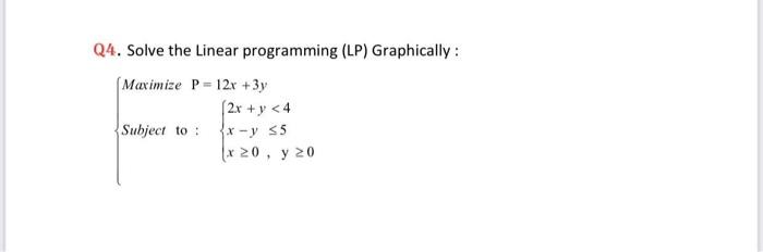 Solved Q4. Solve the Linear programming (LP) Graphically: | Chegg.com